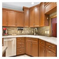 China Dark Wood Grain PVC Membrane Panels Solid Wood Kitchen Cabinets with Plywood Carcase for sale