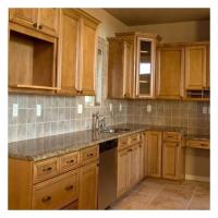 China Dark Wood Grain PVC Membrane Panels Solid Wood Kitchen Cabinets with Plywood Carcase for sale