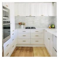 China Dark Wood Grain PVC Membrane Panels Solid Wood Kitchen Cabinets with Plywood Carcase for sale