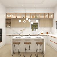 China Modern White Lacquer Kitchen Cabinet with Acrylic Door Panel and Quartz Stone Countertop for sale