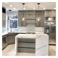 China Solid Wood Kitchen Cabinets with Kitchen Island Design in Modern Romantic Minimalist Style for sale