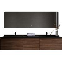 China Quartz Stone Countertop Customizable Blue Vanity Bathroom With Standing Double Sink for sale