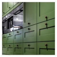 China Modern Style Green Framed Solid Wood Shaker Kitchen Cabinets with Easy Maintenance for sale