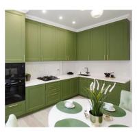 China Modern Style Green Framed Solid Wood Shaker Kitchen Cabinets with Easy Maintenance for sale