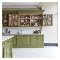 China Modern Style Green Framed Solid Wood Shaker Kitchen Cabinets with Easy Maintenance for sale