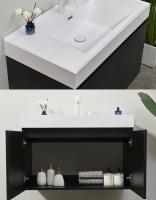 China Quartz Stone Countertop Customizable Blue Vanity Bathroom With Standing Double Sink for sale