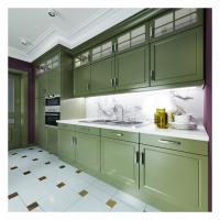China Modern Style Green Framed Solid Wood Shaker Kitchen Cabinets with Easy Maintenance for sale