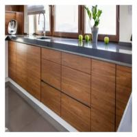 China Customized Solid Wood Kitchen Cabinets with Dark Clear Wood Grain Glossy Veneer Doors for sale