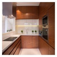 China Customized Solid Wood Kitchen Cabinets with Dark Clear Wood Grain Glossy Veneer Doors for sale