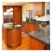 China Customized Solid Wood Kitchen Cabinets with Dark Clear Wood Grain Glossy Veneer Doors for sale