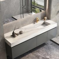 China Particleboard Carcase Hotel Bathroom Vanities Modern Floating Ceramic Top Wall Hung for sale