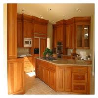 China Customized Solid Wood Kitchen Cabinets with Dark Clear Wood Grain Glossy Veneer Doors for sale