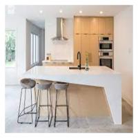 China Easy Clean White Wood Grain Gloss Kitchen Cabinets with Artificial Quartz Countertop for sale