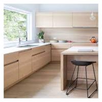 China Easy Clean White Wood Grain Gloss Kitchen Cabinets with Artificial Quartz Countertop for sale