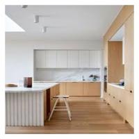China Easy Clean White Wood Grain Gloss Kitchen Cabinets with Artificial Quartz Countertop for sale