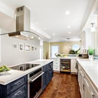 China Melamine Board Carcase Island Kitchen Cabinets With Islands With Eased Edge Countertop for sale