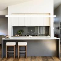 China Melamine Board Carcase Island Kitchen Cabinets With Islands With Eased Edge Countertop for sale