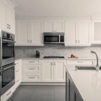 China Melamine Board Carcase Island Kitchen Cabinets With Islands With Eased Edge Countertop for sale