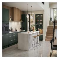 China Dark Green Lacquered Solid Wood Kitchen Cabinet with Modular Design and Drawer Basket for sale
