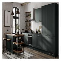 China Dark Green Lacquered Solid Wood Kitchen Cabinet with Modular Design and Drawer Basket for sale