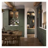 China Dark Green Lacquered Solid Wood Kitchen Cabinet with Modular Design and Drawer Basket for sale