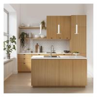 China Modern Style Two Tone Melamine Plywood Solid Wood Kitchen Cabinets with Waste Container for sale