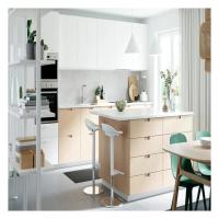 China Modern Style Two Tone Melamine Plywood Solid Wood Kitchen Cabinets with Waste Container for sale