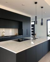 China Big Island Termite Proof Navy Blue Acrylic Sliding Kitchen Cabinets with Modern Design for sale