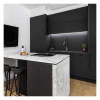 China Modular Kitchen Cabinets Discount Dark Grain Melamine Board Doors for Large Kitchens for sale