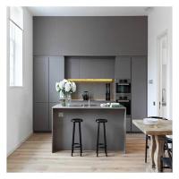 China CAD/3D Freely Light Grey Matte Lacquer Solid Wood Kitchen Cabinets with Centre Island for sale