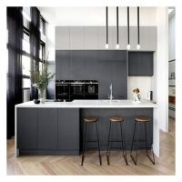 China CAD/3D Freely Light Grey Matte Lacquer Solid Wood Kitchen Cabinets with Centre Island for sale