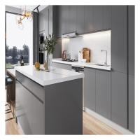China CAD/3D Freely Light Grey Matte Lacquer Solid Wood Kitchen Cabinets with Centre Island for sale