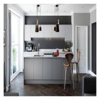 China CAD/3D Freely Light Grey Matte Lacquer Solid Wood Kitchen Cabinets with Centre Island for sale