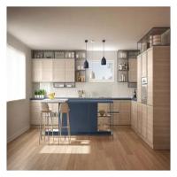 China Stylish CLASSIC Style Blue Lacquered Solid Wood Kitchen Cabinets with Drawer Basket for sale