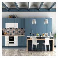 China Stylish CLASSIC Style Blue Lacquered Solid Wood Kitchen Cabinets with Drawer Basket for sale