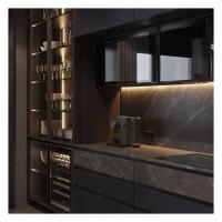 China High End Customised Glass Panel Dark Lacquered Plywood Kitchen Cabinets With Plywood Door for sale