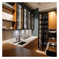 China High End Customised Glass Panel Dark Lacquered Plywood Kitchen Cabinets With Plywood Door for sale