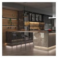 China High End Customised Glass Panel Dark Lacquered Plywood Kitchen Cabinets With Plywood Door for sale