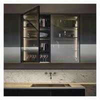 China High End Customised Glass Panel Dark Lacquered Plywood Kitchen Cabinets With Plywood Door for sale