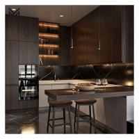 China High End Customised Glass Panel Dark Lacquered Plywood Kitchen Cabinets With Plywood Door for sale