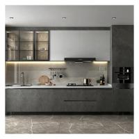 China High End Customised Glass Panel Dark Lacquered Plywood Kitchen Cabinets With Plywood Door for sale