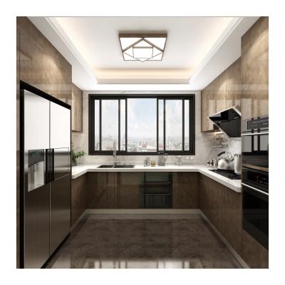 China Waterproof Fireproof Modern Style Customized Wooden Kitchen Cabinet with Blum Hardware for sale