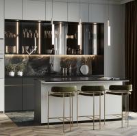 China Effortlessly Stylish YALIG Gray Glossy Kitchen Cabinet with Lacquer Finish for sale