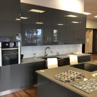 China Veneer Finished Black PVC Kitchen Cupboards with Modern Design and Customized Color for sale