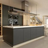 China Customizable Black Melamine Kitchen Cupboards for a Modern and Personalized Look for sale