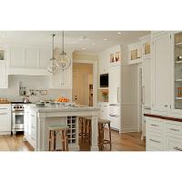 China European Style Lighting Kitchen Cabinet with Glass Door and Melamine Board Backsplash for sale