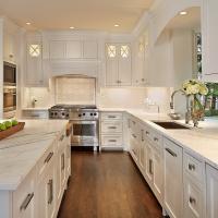 China European Style Lighting Kitchen Cabinet with Glass Door and Melamine Board Backsplash for sale