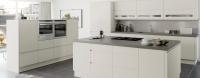 China Customized White Matte Kitchen Cabinets with Spice Basket and Quartz Stone Countertop for sale
