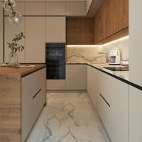 China Melamine Board Carcase Material YALIG Beige Design Fitted Lacquer Custom Cozinha Kitchen Remodeling for sale