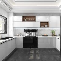 China Waterproof Fireproof Advantage YALIG Straight Line Silver 2 Pac Kitchen Project with Small Island for sale